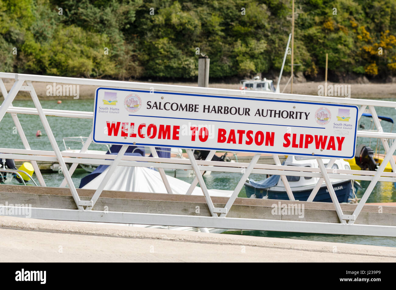 Walkway leading to Batson Slipway and Pontoon in the pretty Devon ...