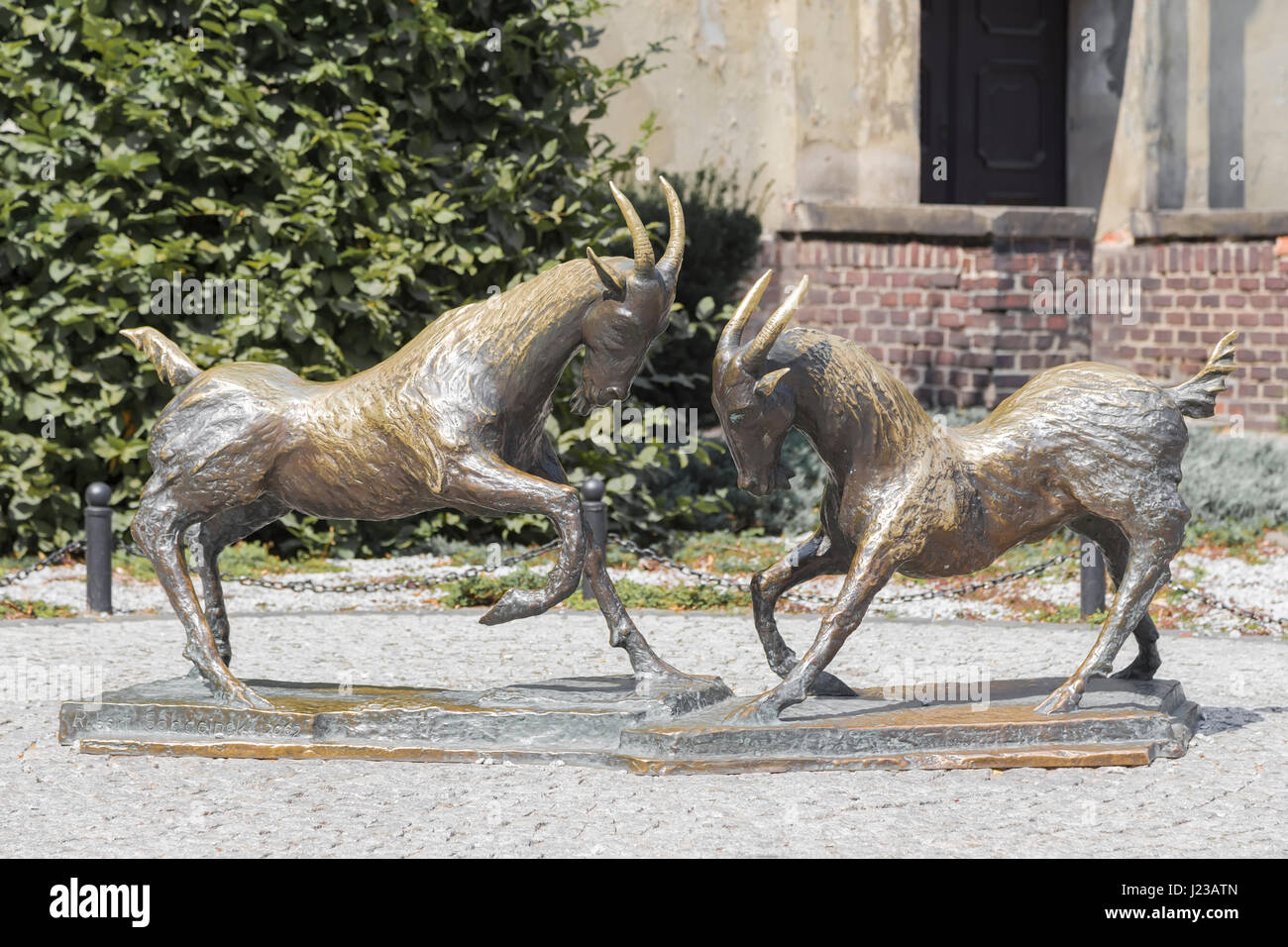 Sculpture of two goats. Poznan. Poland Stock Photo - Alamy
