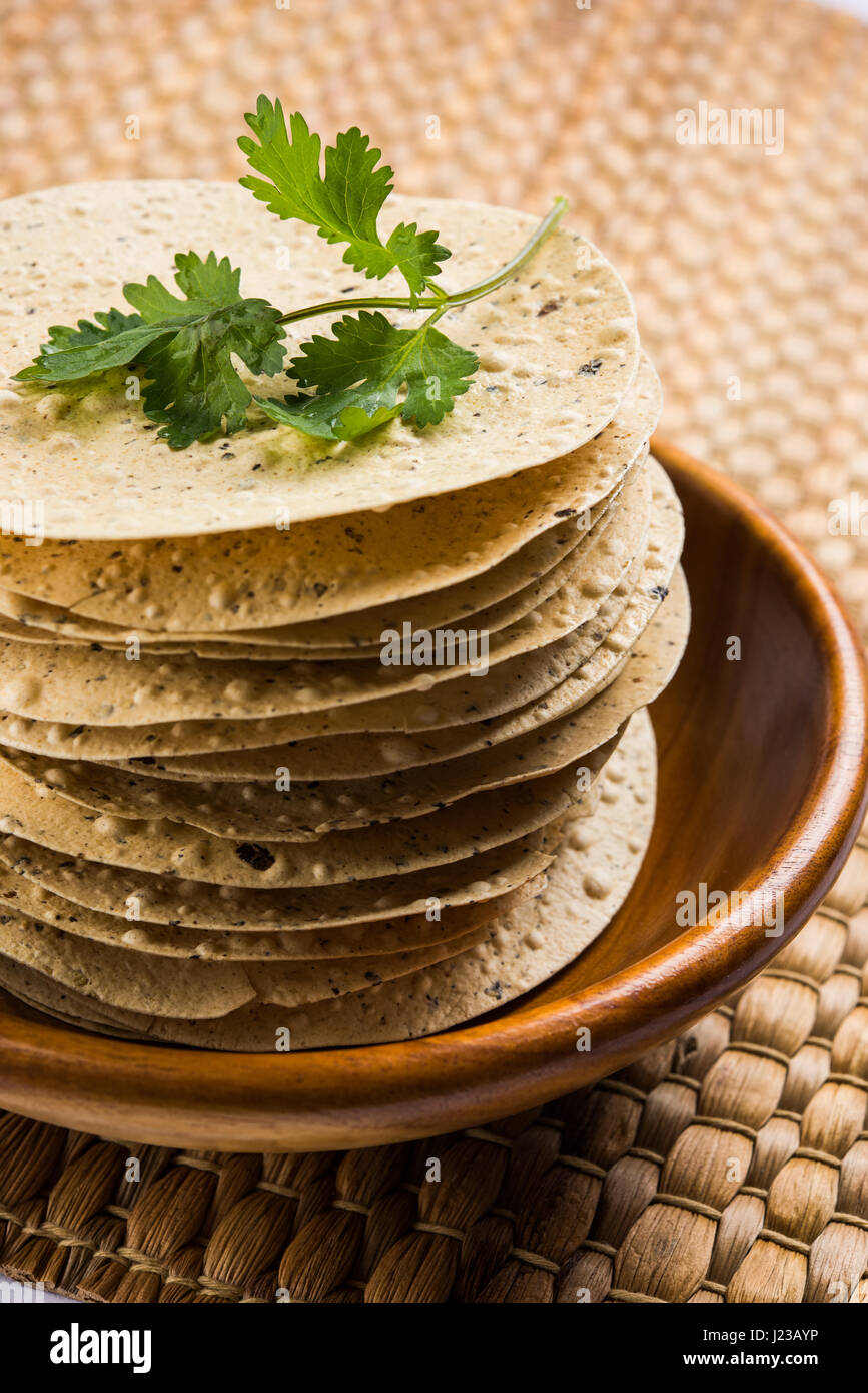 Indian snacks, deep fried crackers or papad. Mung dal and urad dal ...