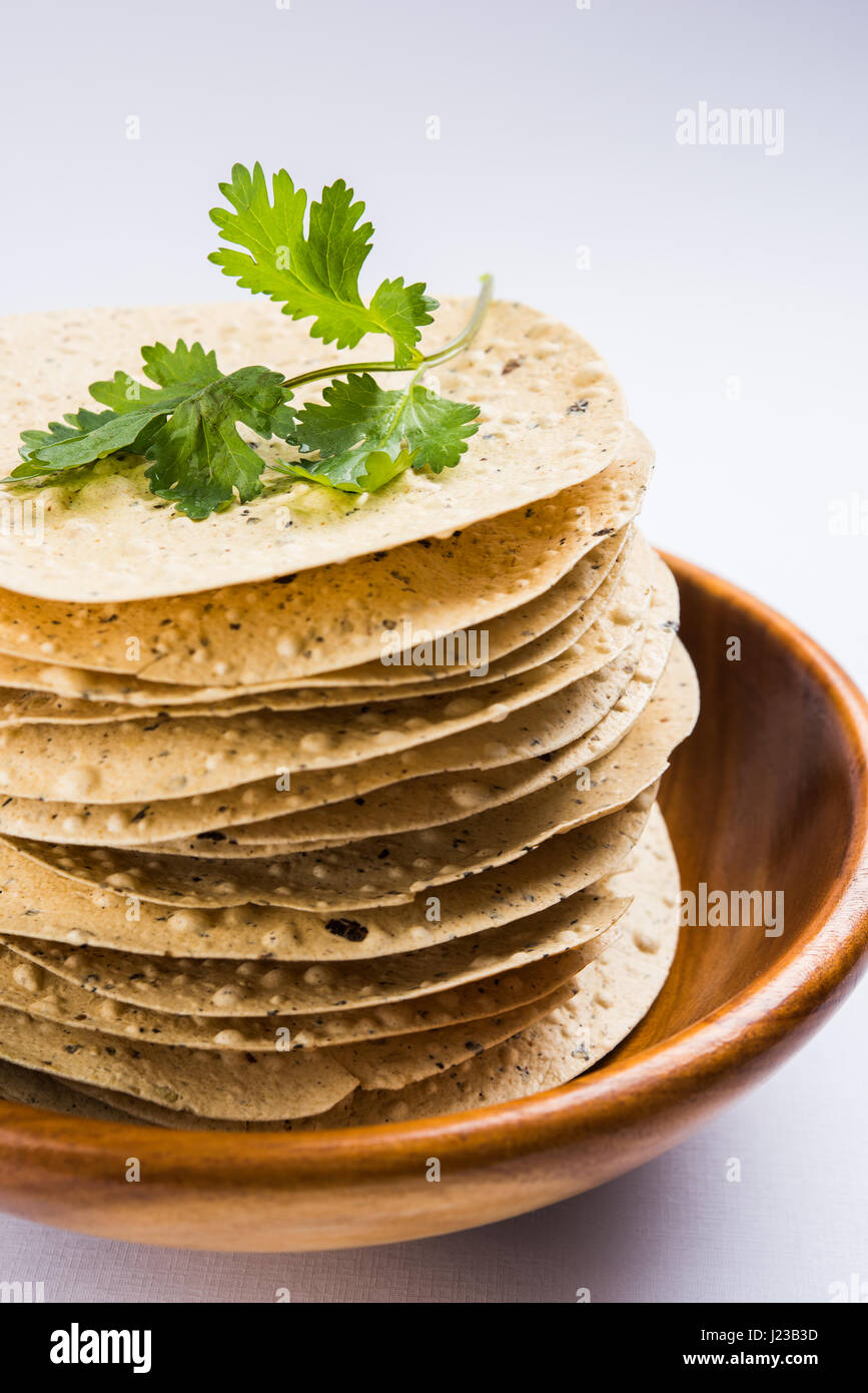 Indian snacks, deep fried crackers or papad. Mung dal and urad dal ...