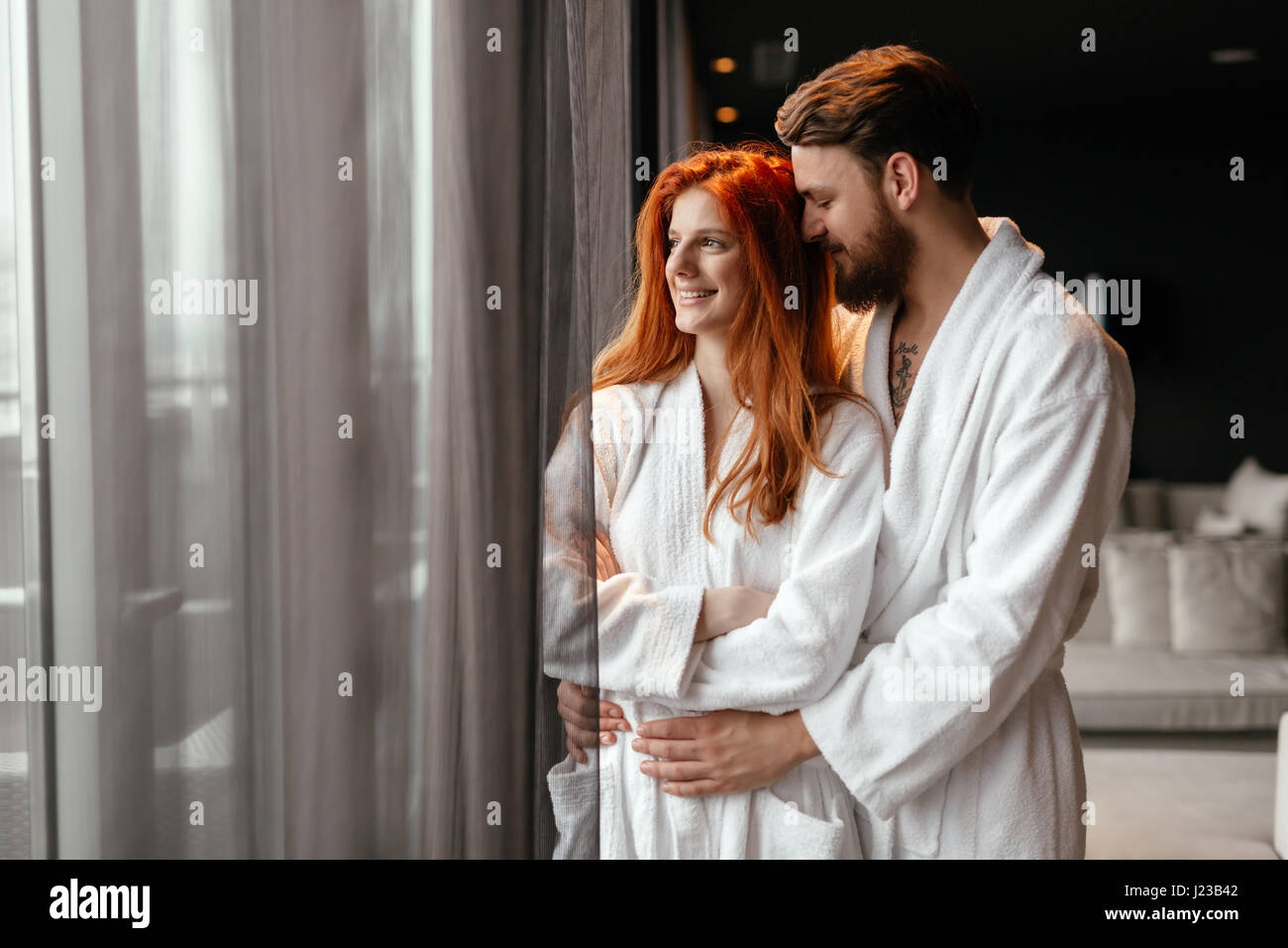 Couple enjoying wellness weekend and serene moments together Stock ...