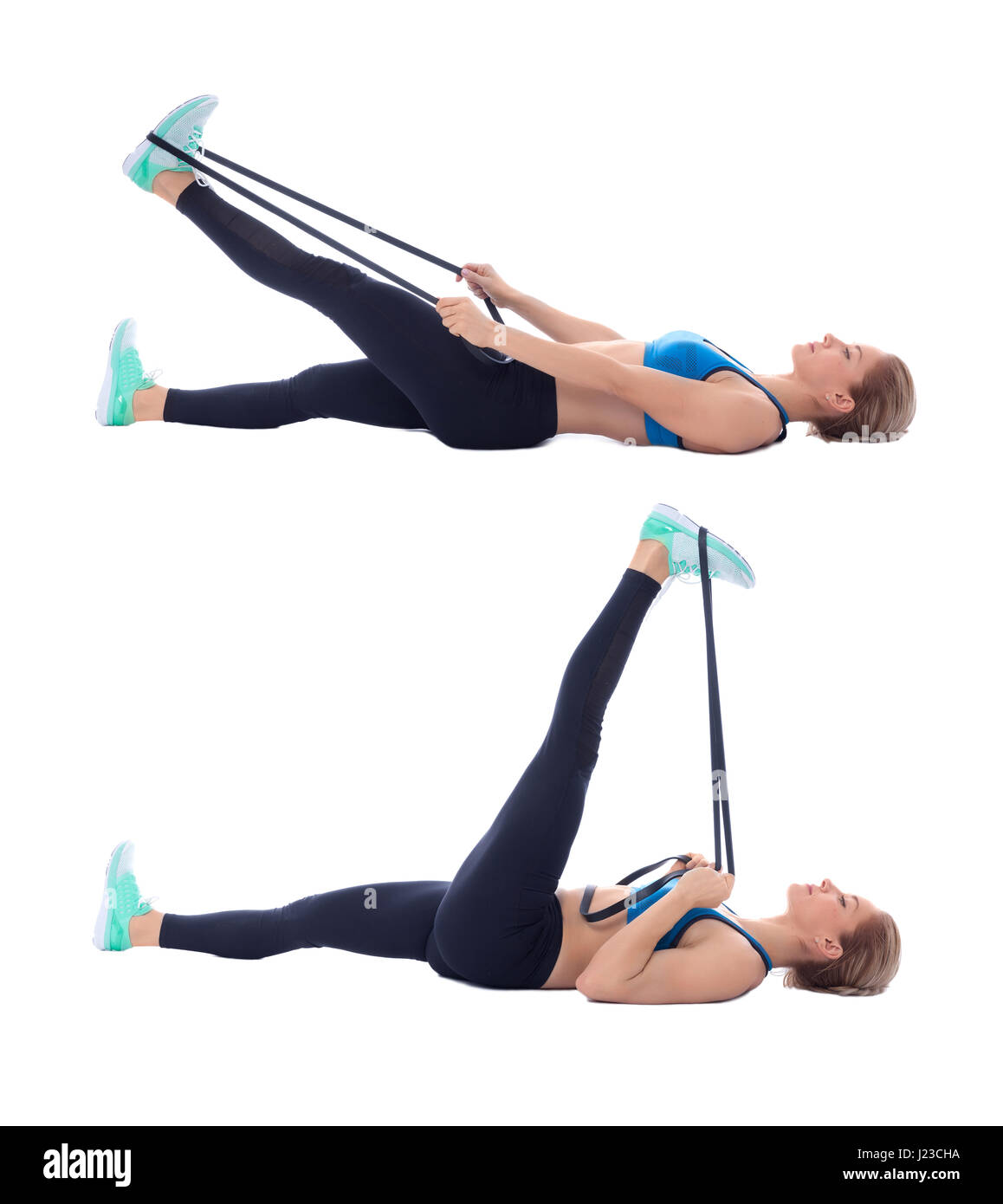 Elastic band exercises executed with a professional trainer Stock Photo ...