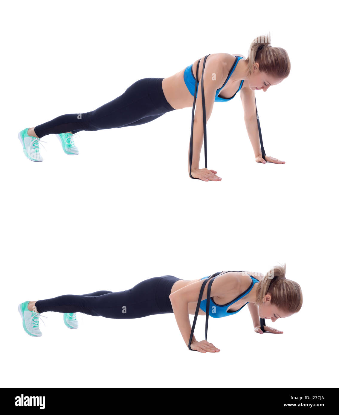 Elastic band exercises executed with a professional trainer Stock Photo ...