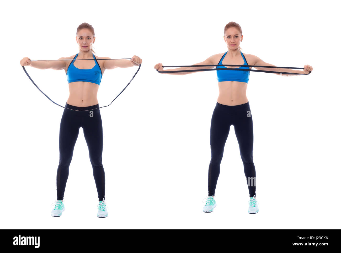 Elastic band exercises executed with a professional trainer Stock Photo ...