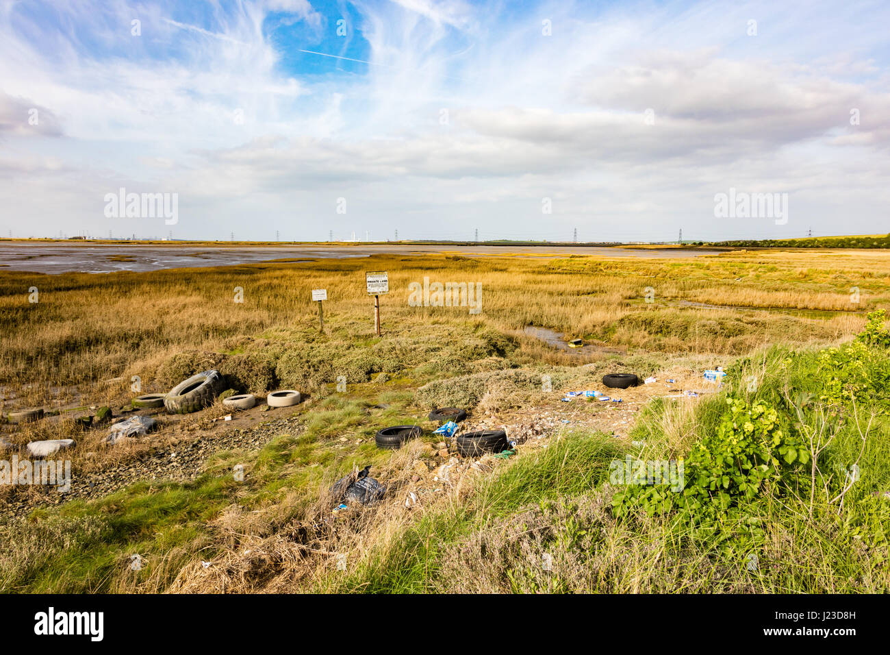 Fly-tipping on the beautiful River Medway Marshes, a bird sanctuary, at ...