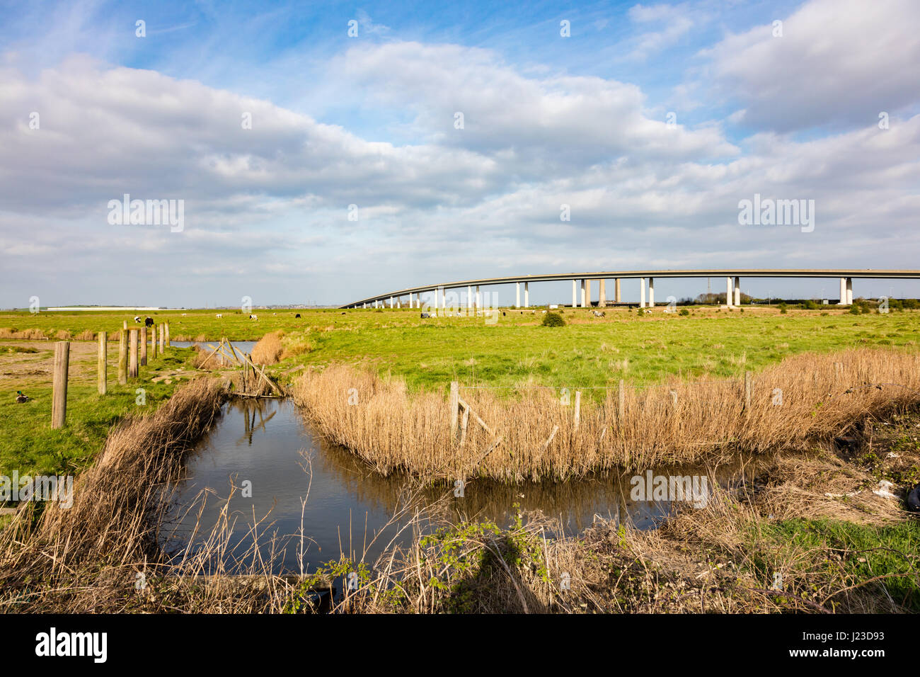 The curved Isle of Sheppey road bridge that crosses the Swale from ...