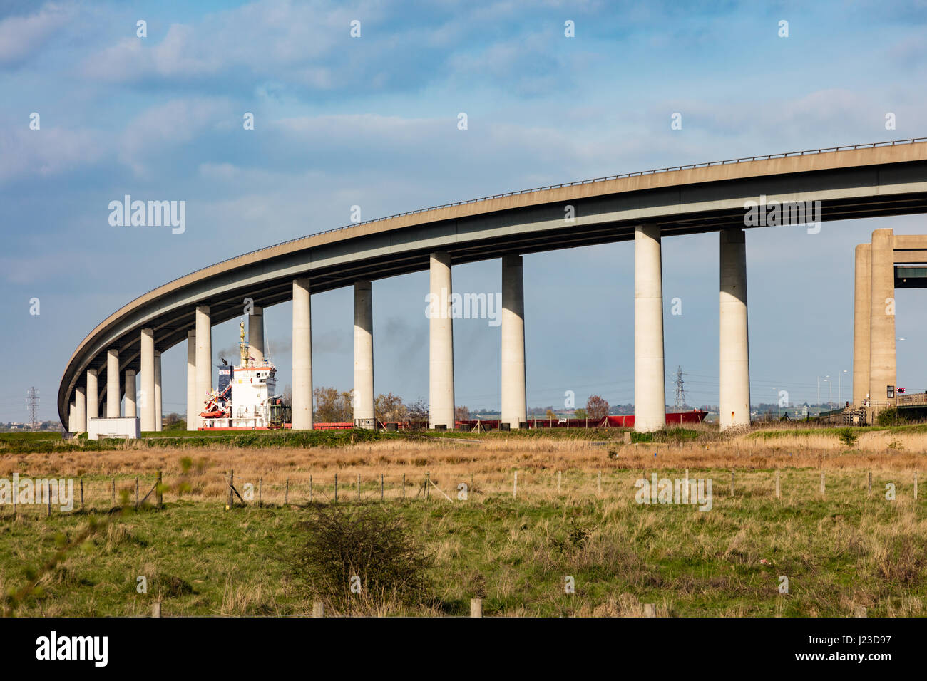 The curved Isle of Sheppey road bridge that crosses the Swale from ...