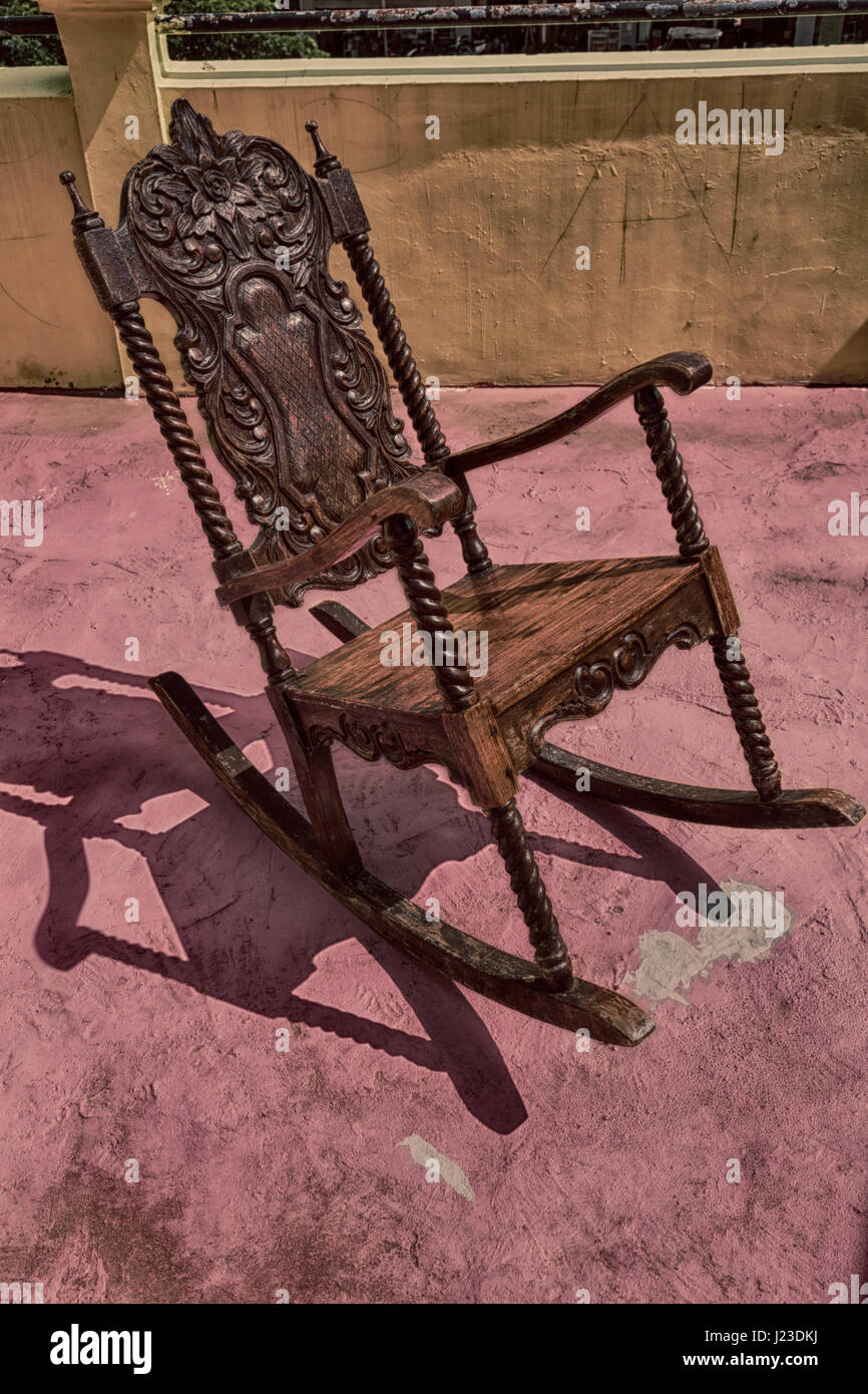 in philippines old dirty terrace whith rocking chair empty Stock Photo ...
