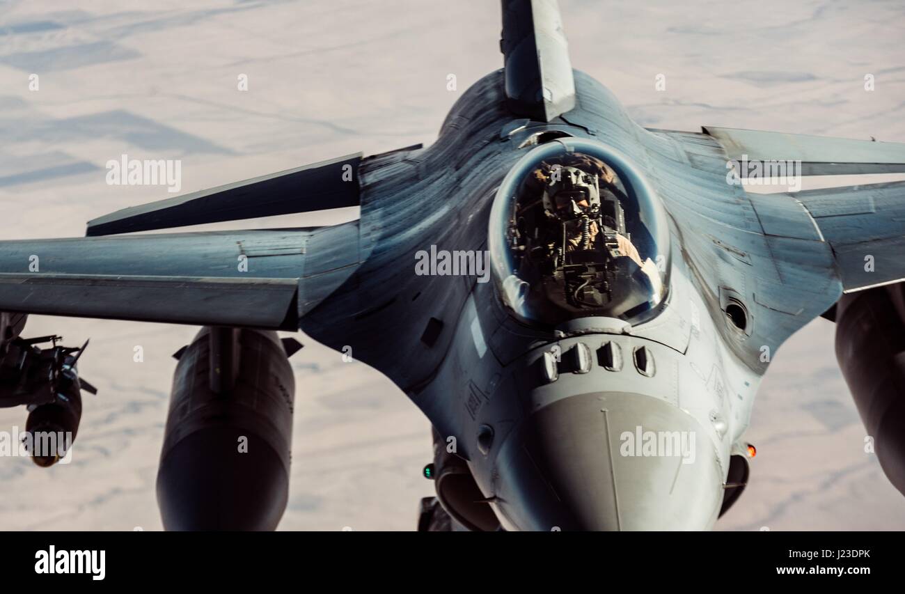 A U.S. Air Force F-16 Fighting Falcon fighter aircraft prepares to ...