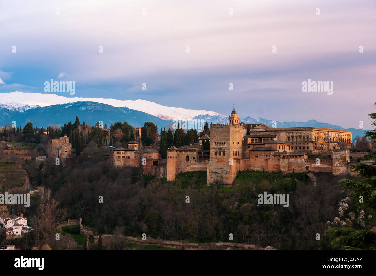 Classic view of the Alhambra from La Mezquita Mayor de Granada, (Great ...