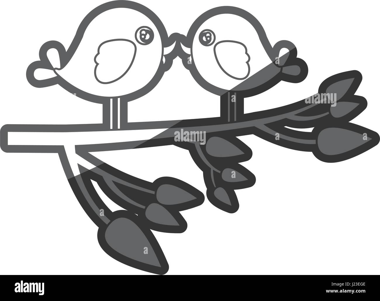 grayscale thick silhouette with pair birds in tree branch Stock Vector ...