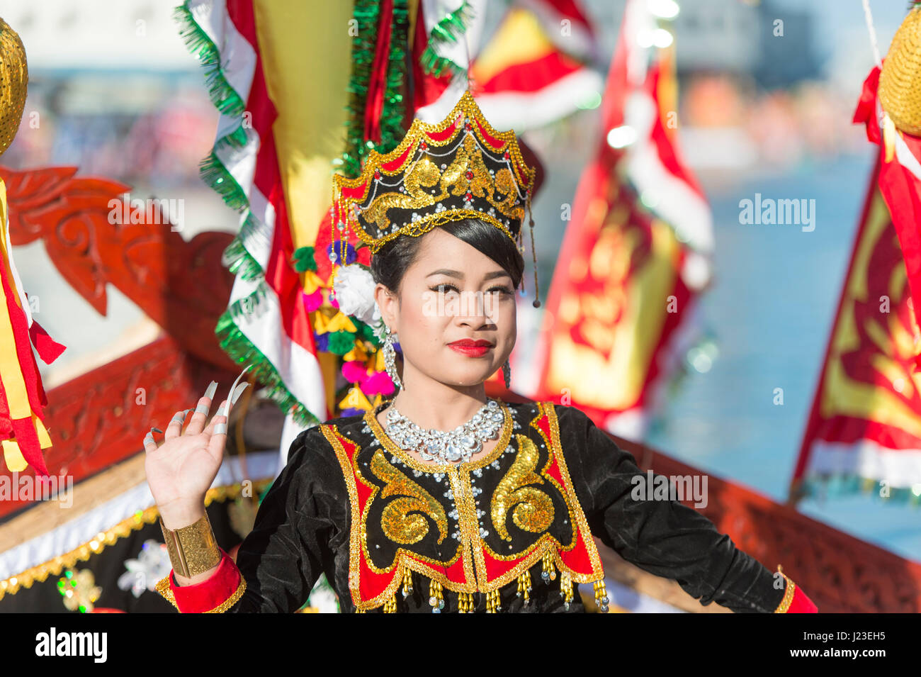 Young girl perform Traditional dance inside the Bajau's boat called ...