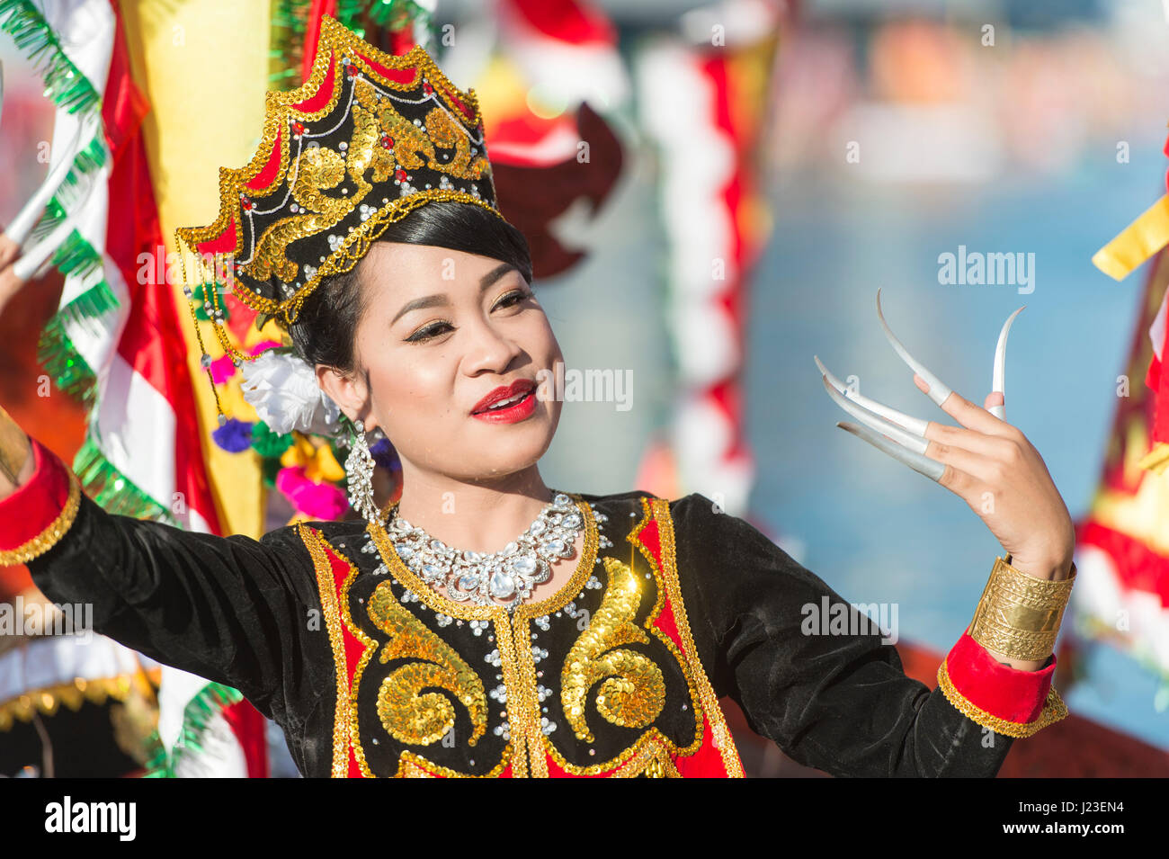 Young girl perform Traditional dance inside the Bajau's boat called ...