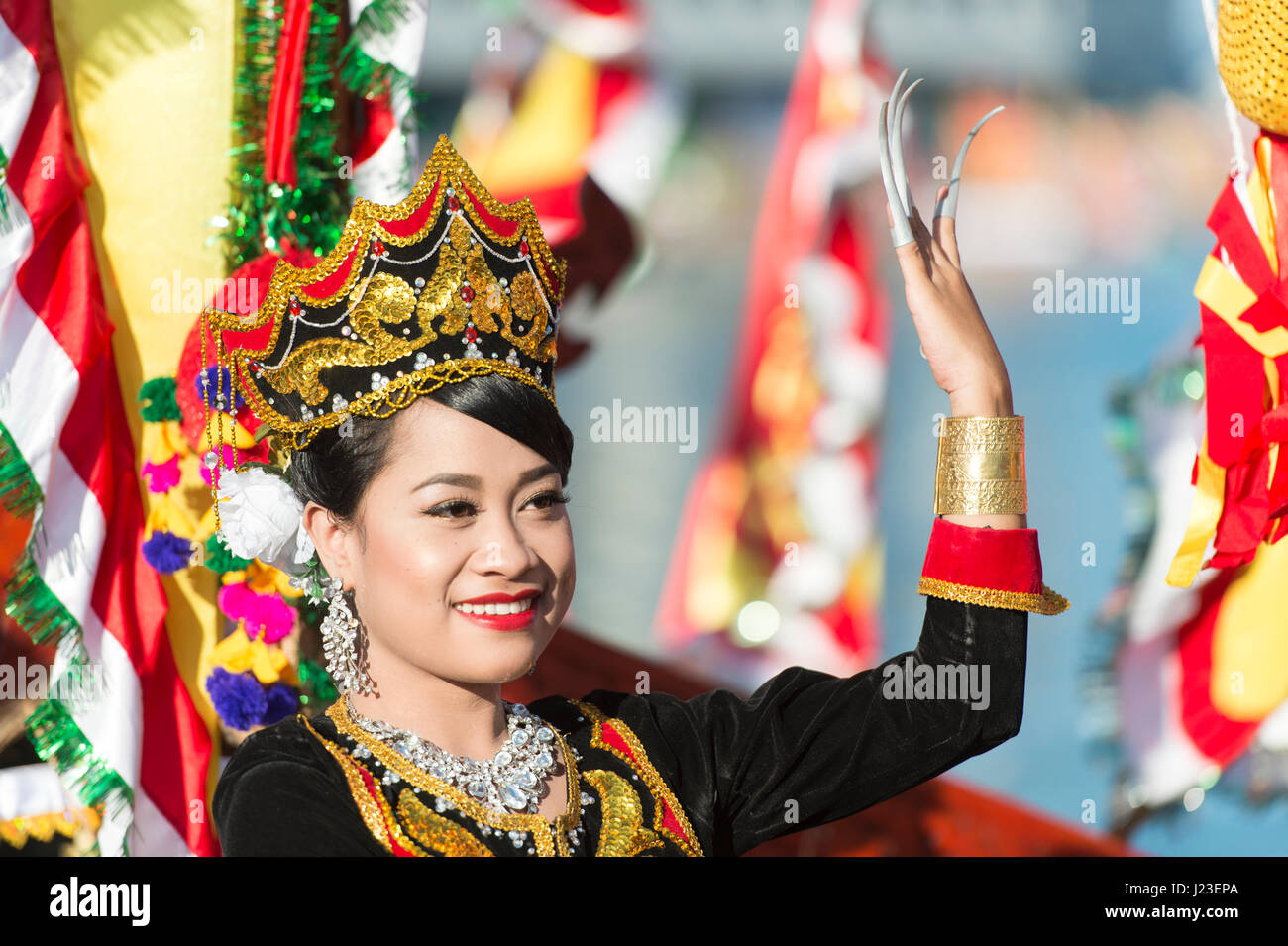 Young girl perform Traditional dance inside the Bajau's boat called ...