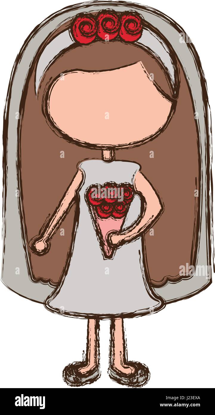 blurred colorful faceless cartoon woman in wedding dress with long ...