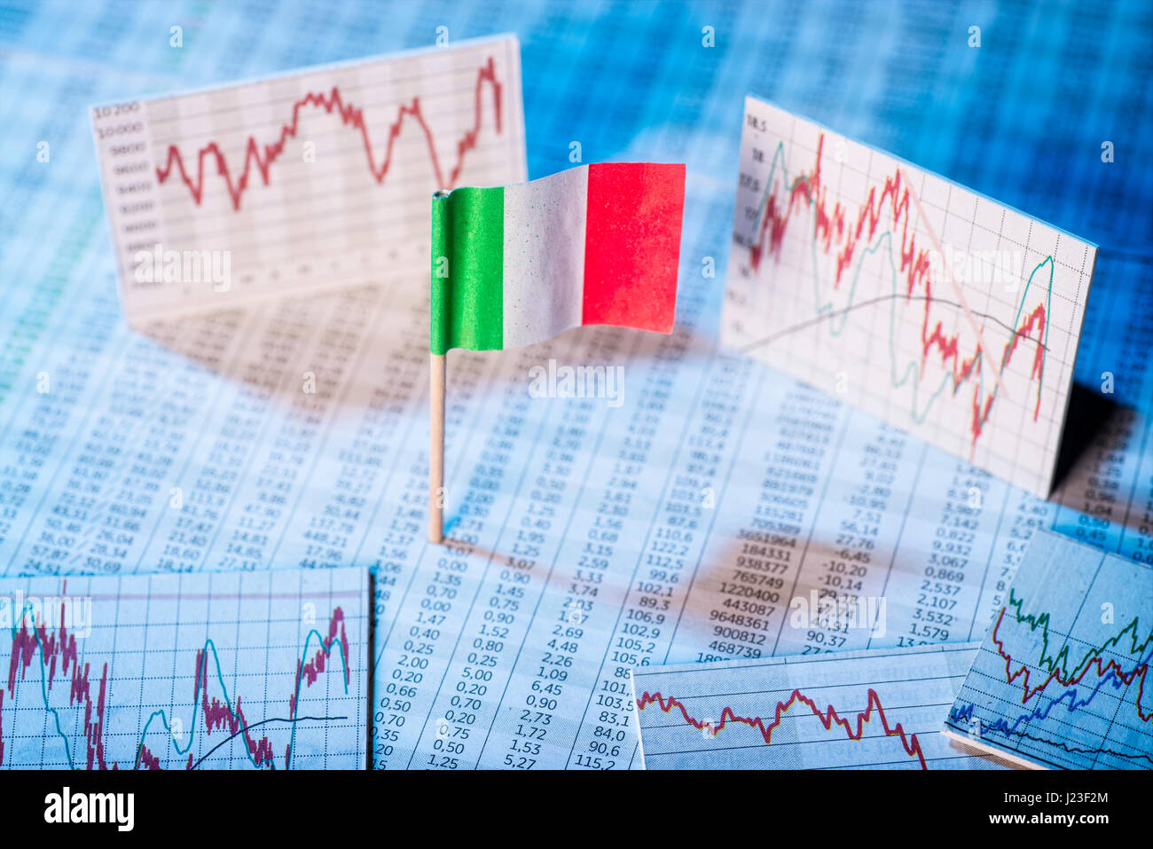 Italian flag with rate tables and graphs for economic development Stock ...