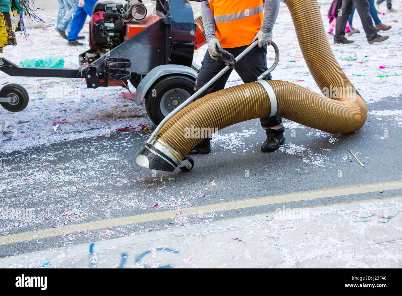 Street cleaner with industrial vacuum cleaner. Municipal cleaning ...