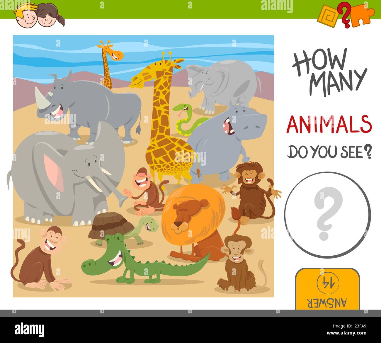 Cartoon Illustration of Educational Counting Activity Game for Kids ...