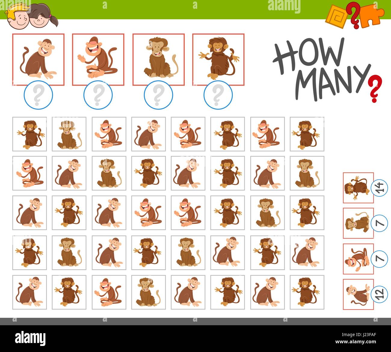 Cartoon Illustration of Educational Counting Game for Children with ...