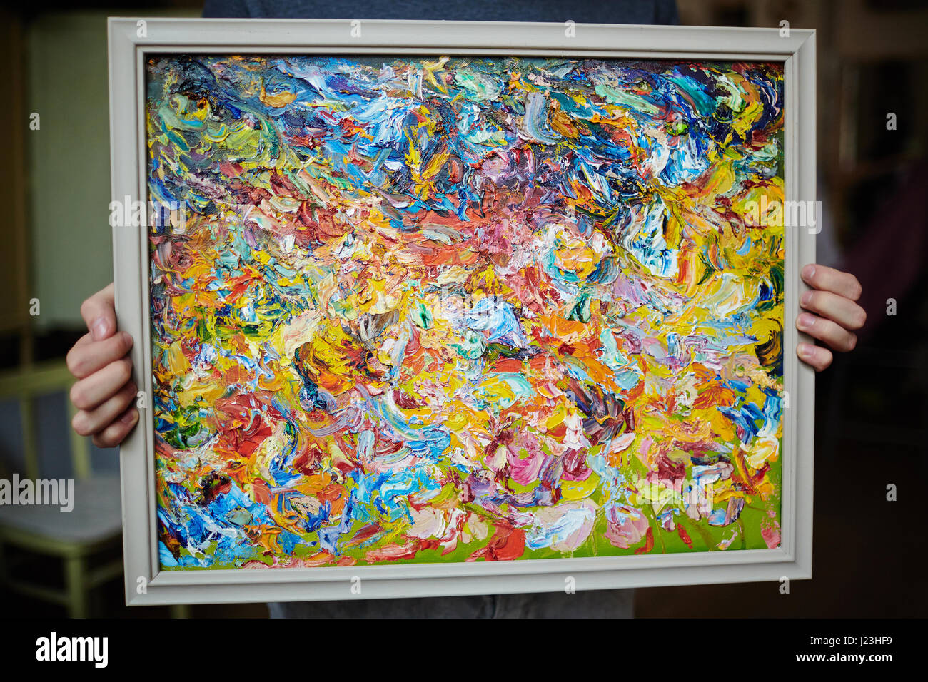 Human holding expressionism masterpiece in frame Stock Photo - Alamy