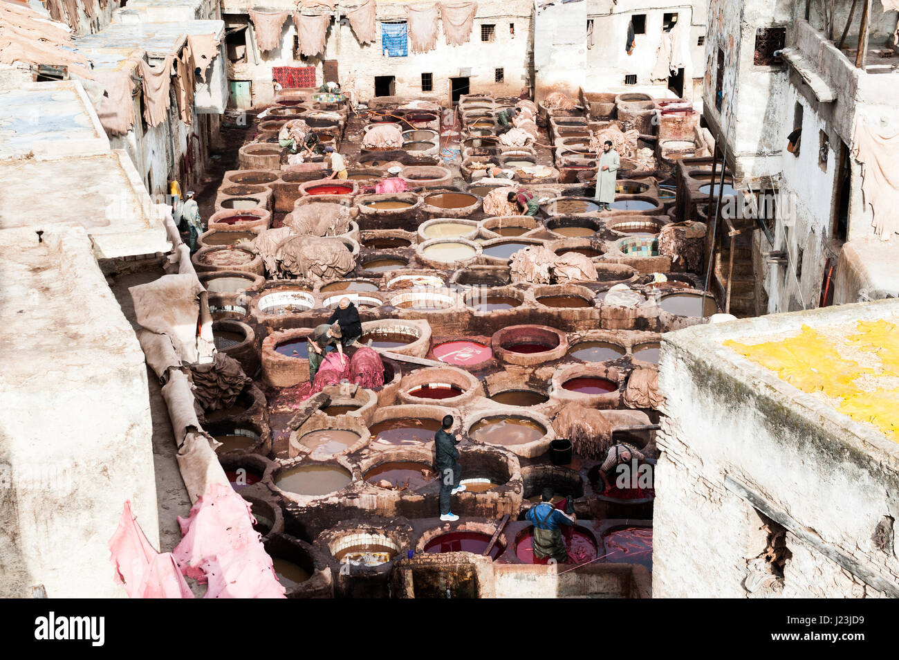 North Africa, Morocco, Fez, Leather Tannery. Leather and skin ...