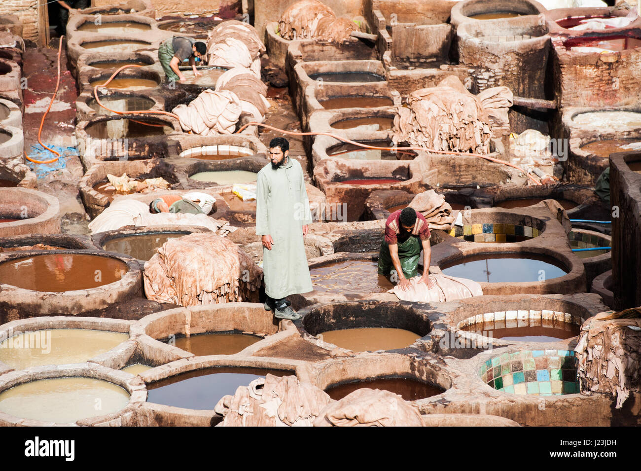 North Africa, Morocco, Fez, Leather Tannery. Leather and skin ...