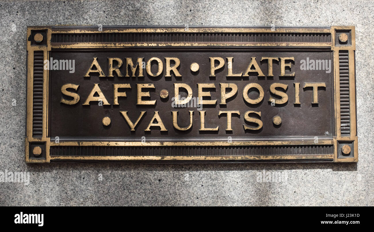 Safe Deposit sign outside bank Stock Photo - Alamy