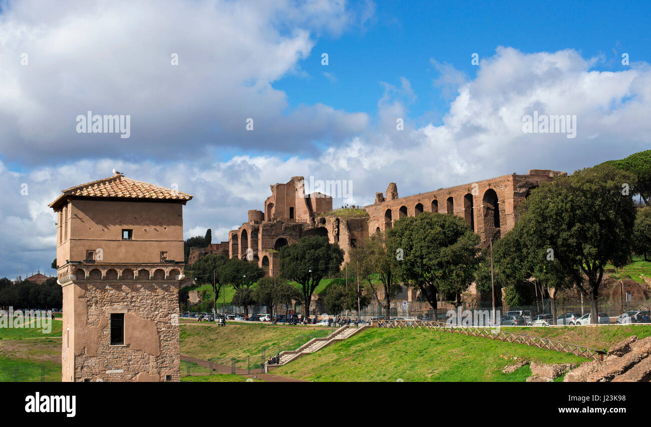 Ancient ruins of Palatine Hill Imperial Palace viewed from Circus ...