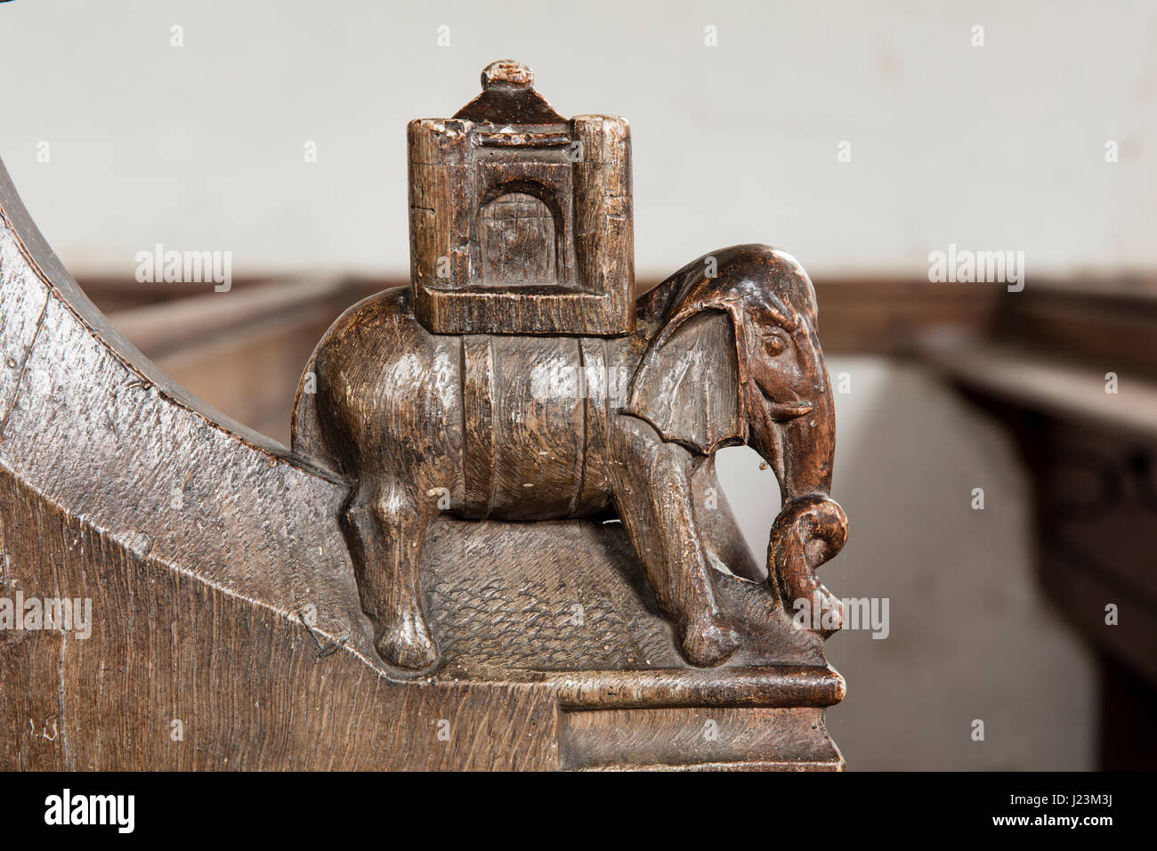 Pew Bench End Medieval Carvings, Thurgaton Church, Norfolk Stock Photo ...