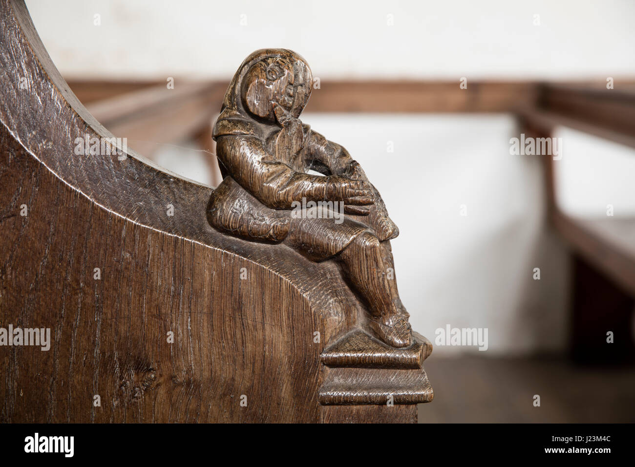 Pew Bench End Medieval Carvings, Thurgaton Church, Norfolk Stock Photo ...