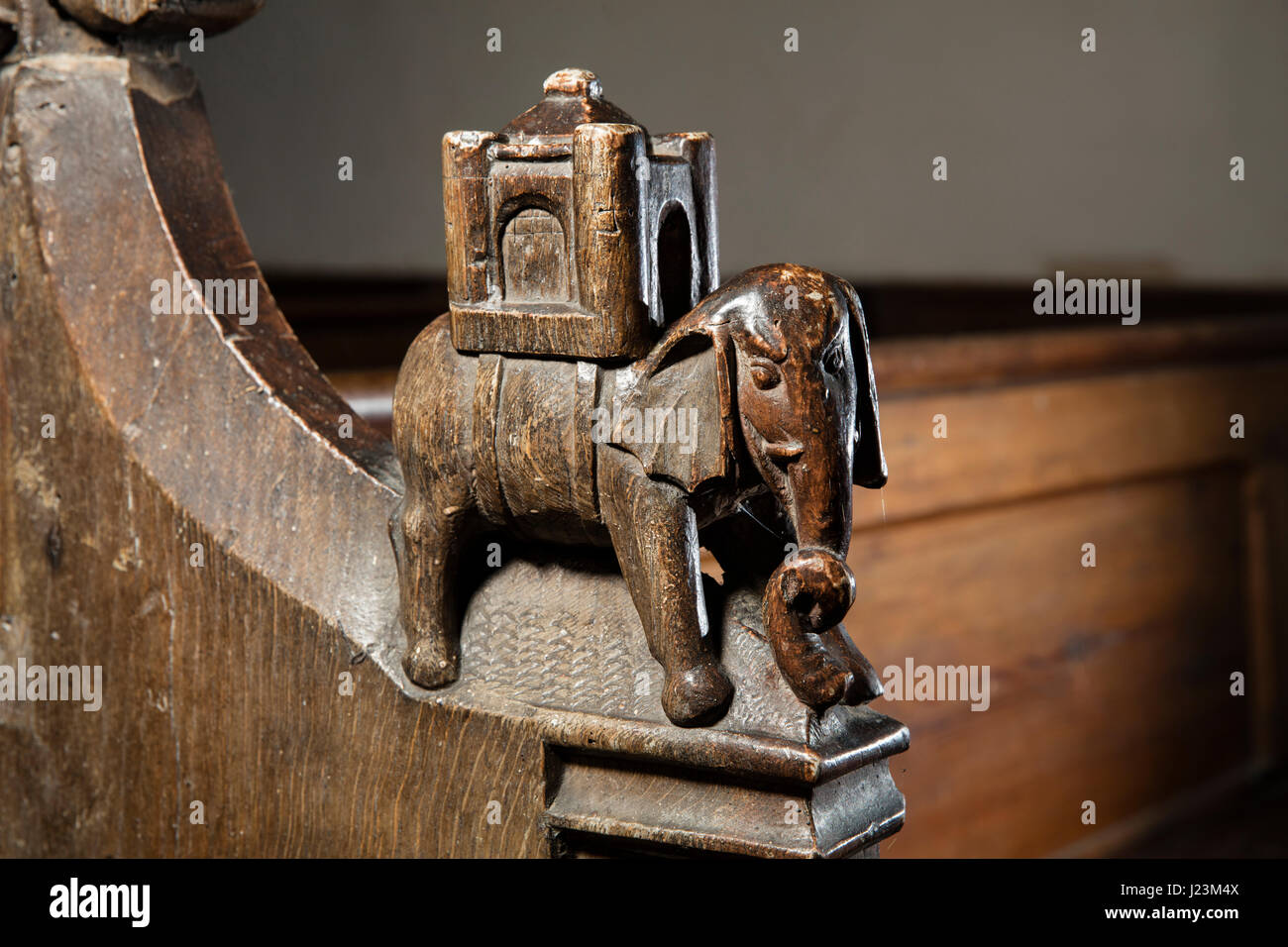 Pew Bench End Medieval Carvings, Thurgaton Church, Norfolk Stock Photo ...