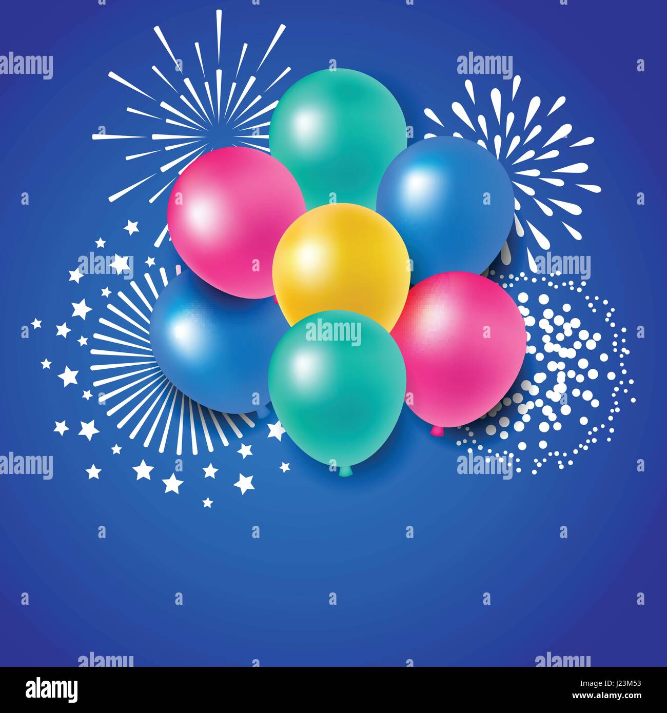 Colorful balloons with fireworks for party celebration Stock Vector ...