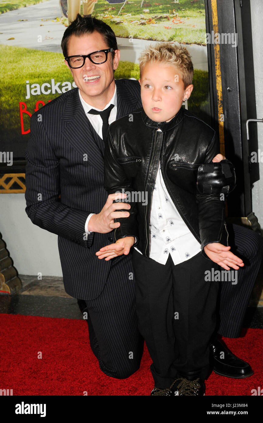 Actors Johnny Knoxville (L) and Jackson Nicoll attend the premiere of ...