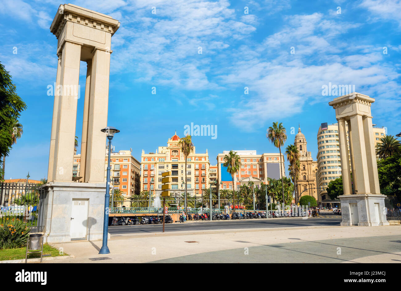 View of Plaza De La Marina (Marina Square) in historic center. Malaga ...