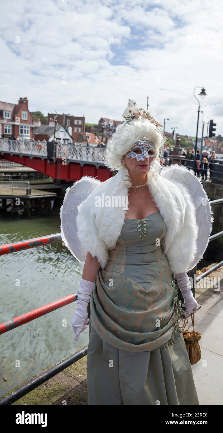 A woman dressed as a stylish Steampunk at the quayside at the Whitby ...