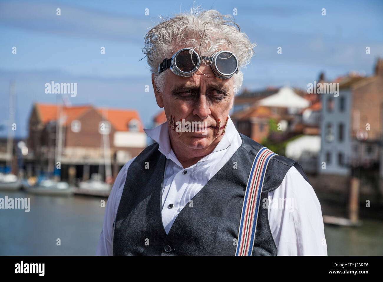A man dressed up as a zombie at the Whitby Goth Weekend in North ...