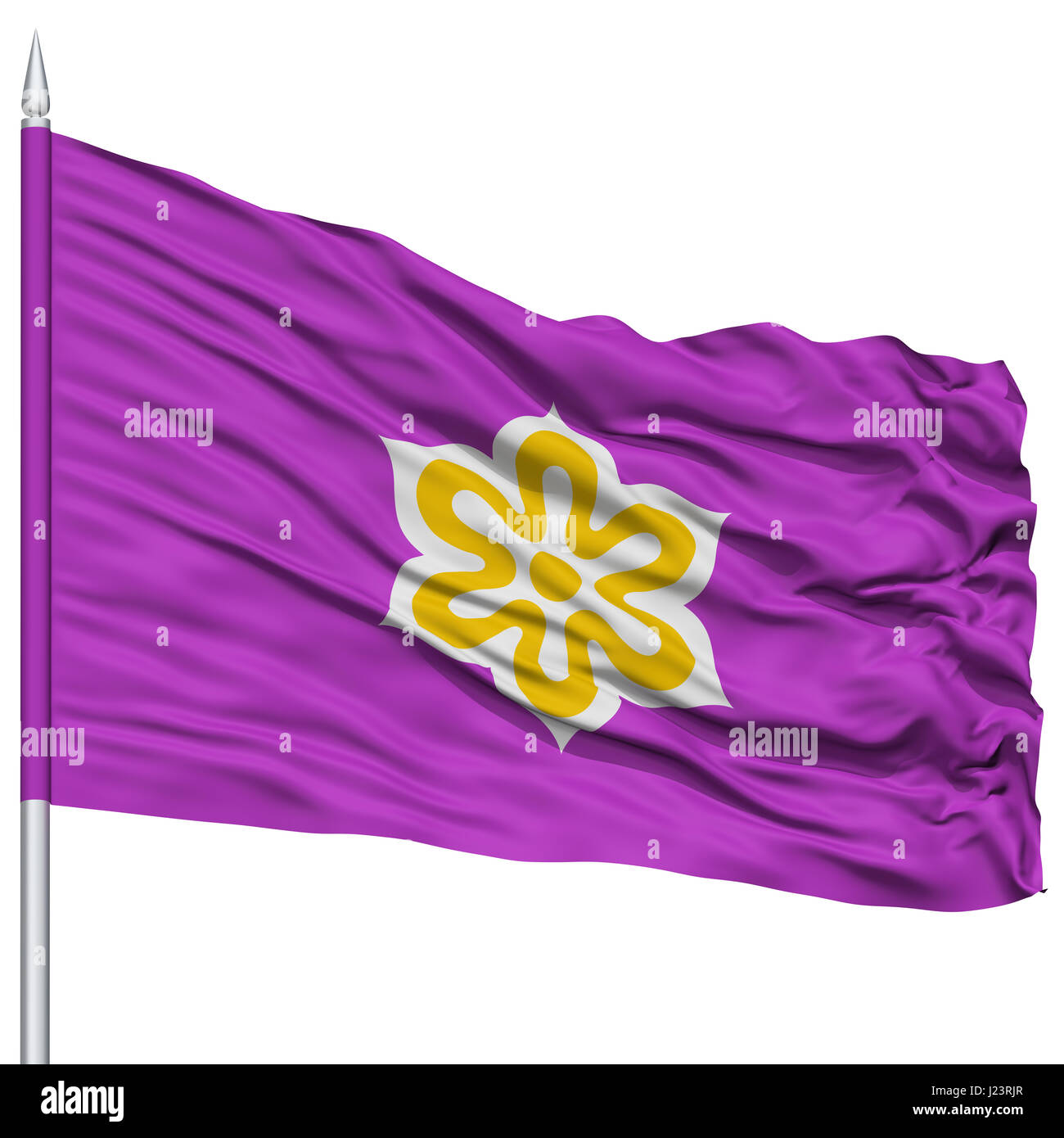 Isolated Kyoto Japan Prefecture Flag on Flagpole, Flying in the Wind ...