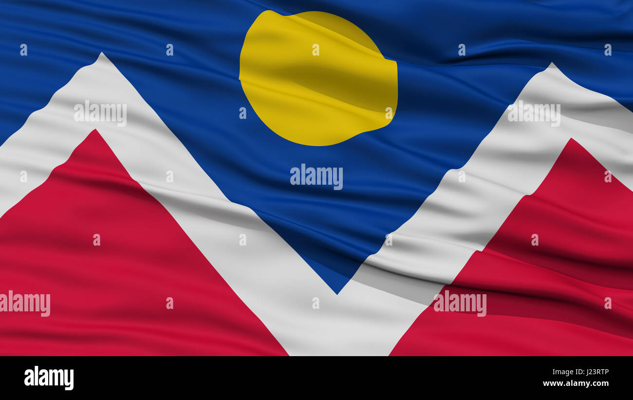 Closeup Denver Flag, Capital of Colorado State, Flying in the Wind ...