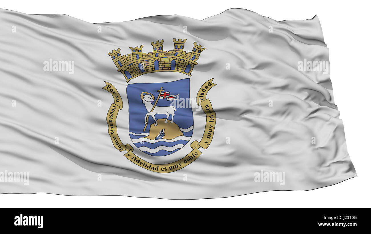 Isolated San Juan Flag, Capital of Puerto Rico State, Waving on White ...