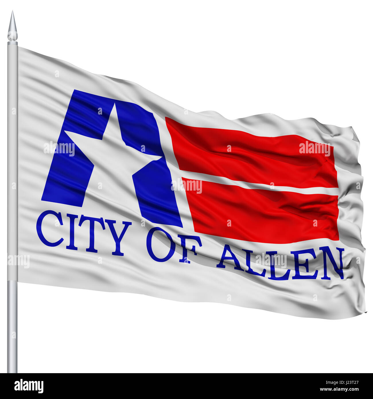 Allen City Flag on Flagpole, Texas State, Flying in the Wind, Isolated ...