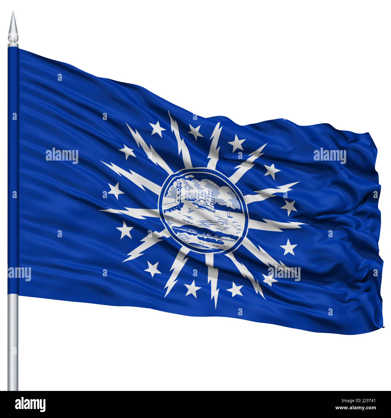 Buffalo City Flag on Flagpole, New York State, Flying in the Wind ...
