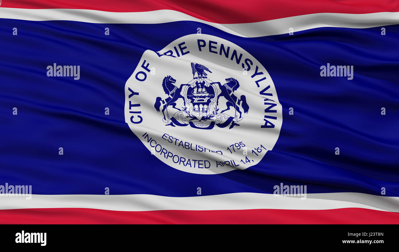 Closeup of Erie Flag Flag, Waving in the Wind, Pennsylvania State ...