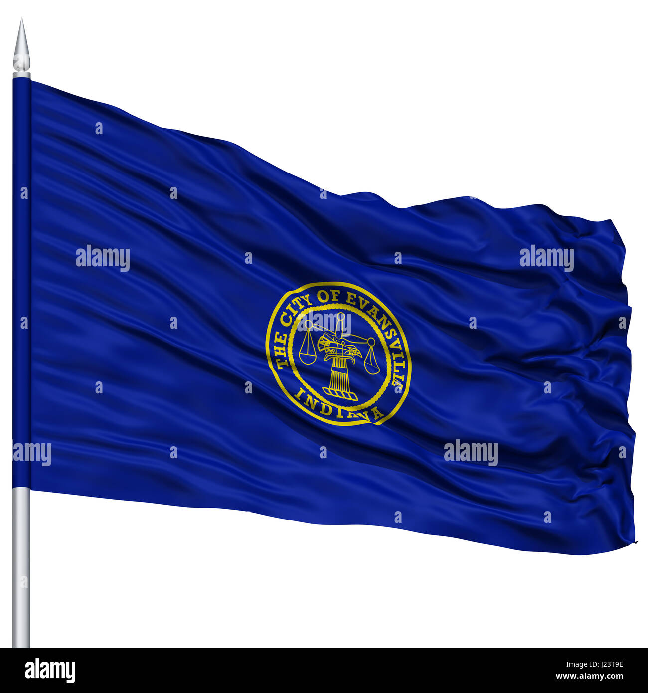Evansville City Flag on Flagpole, Indiana State, Flying in the Wind ...