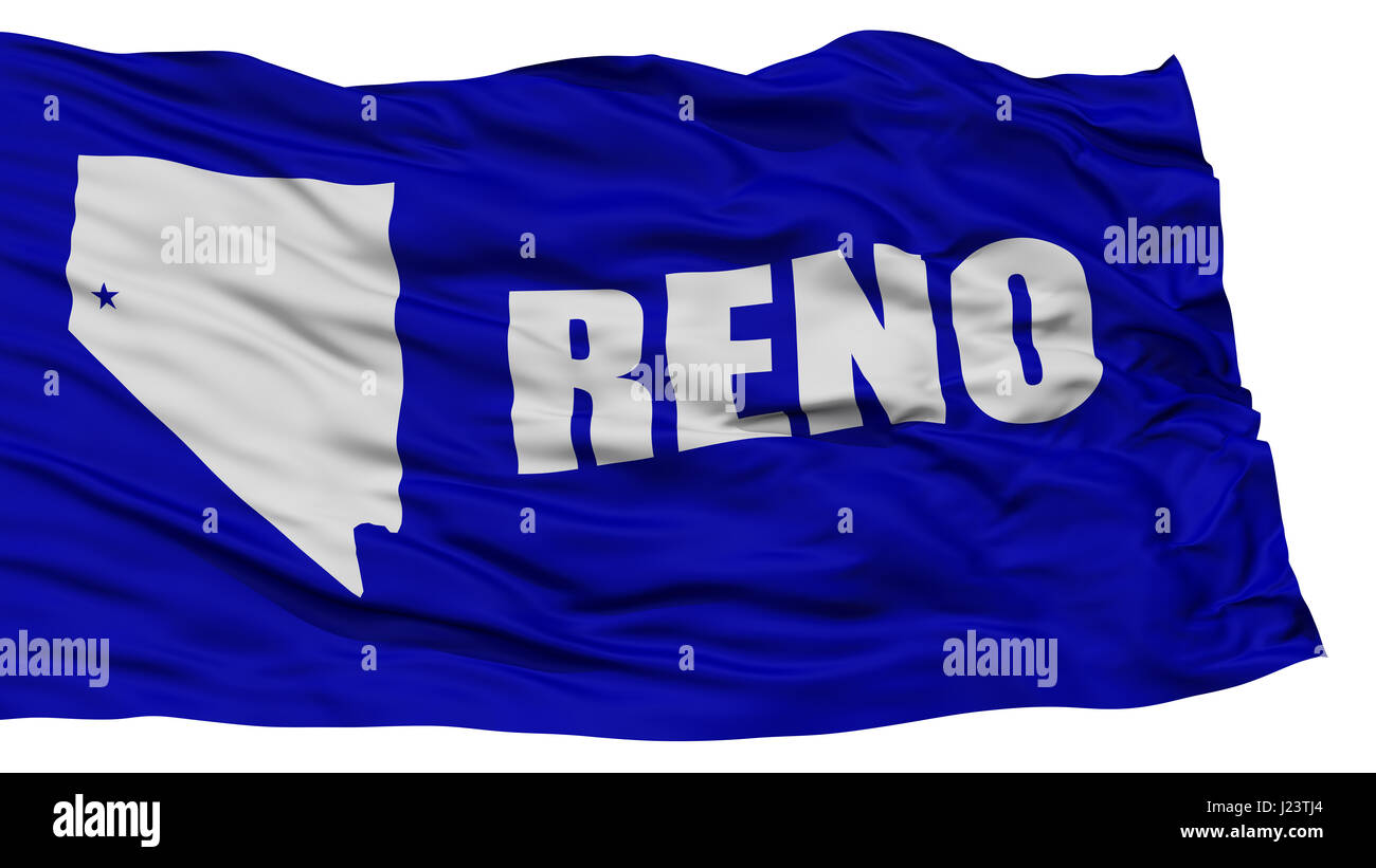 Isolated Reno City Flag, City of Nevada State, Waving on White ...