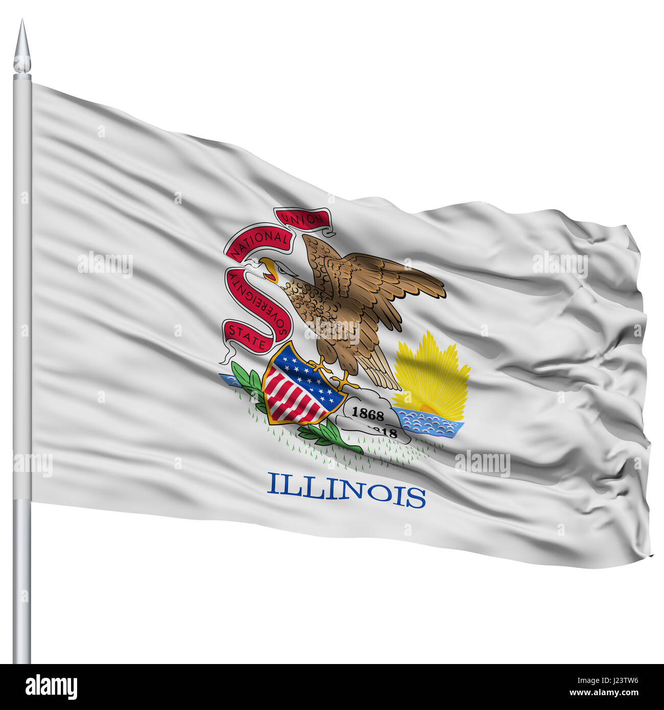 Isolated Illinois Flag on Flagpole, USA state Stock Photo - Alamy