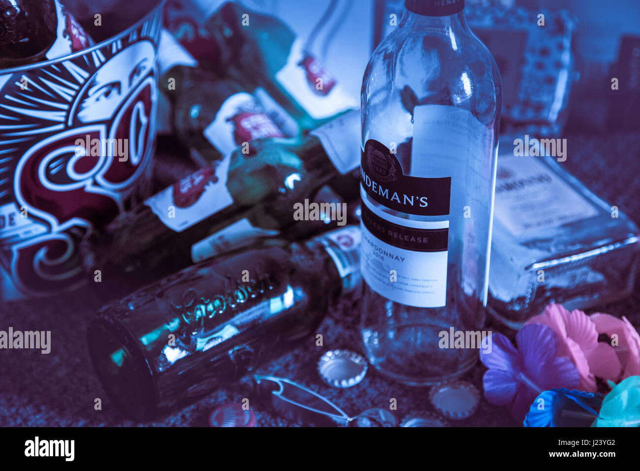 Alcohol bottles at a party Stock Photo - Alamy
