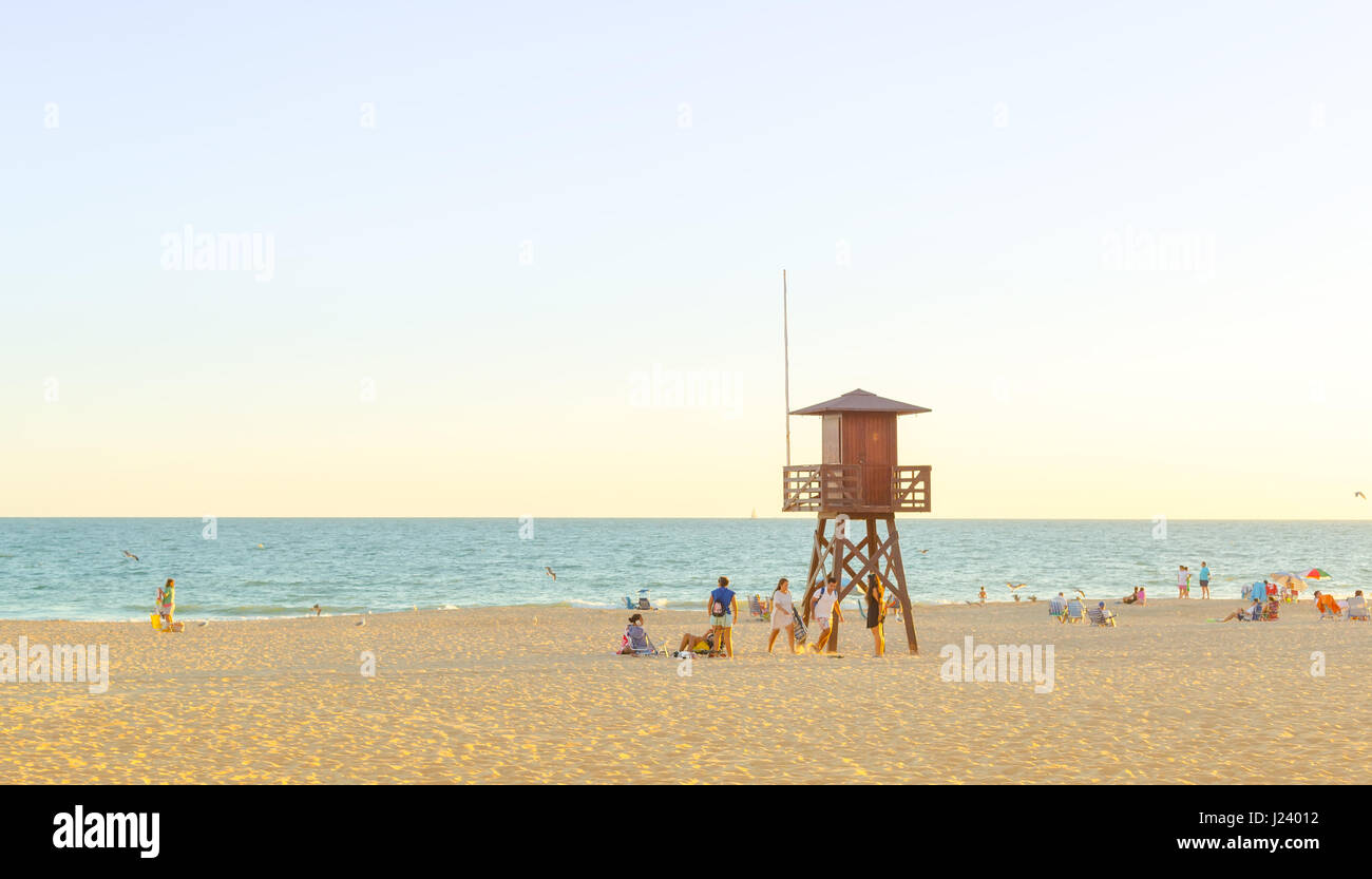 ROTA, SPAIN - SEPTEMBER 09, 2016: Rota Beach. People enjoying at the ...