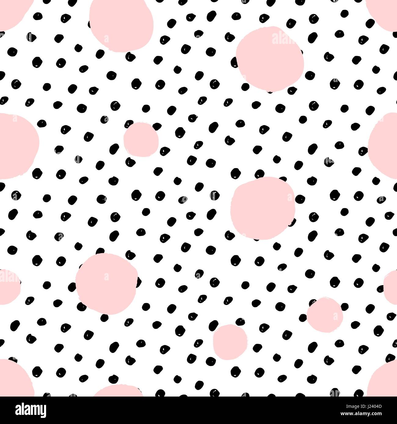 Hand drawn seamless repeat pattern with round shapes in pastel pink and ...