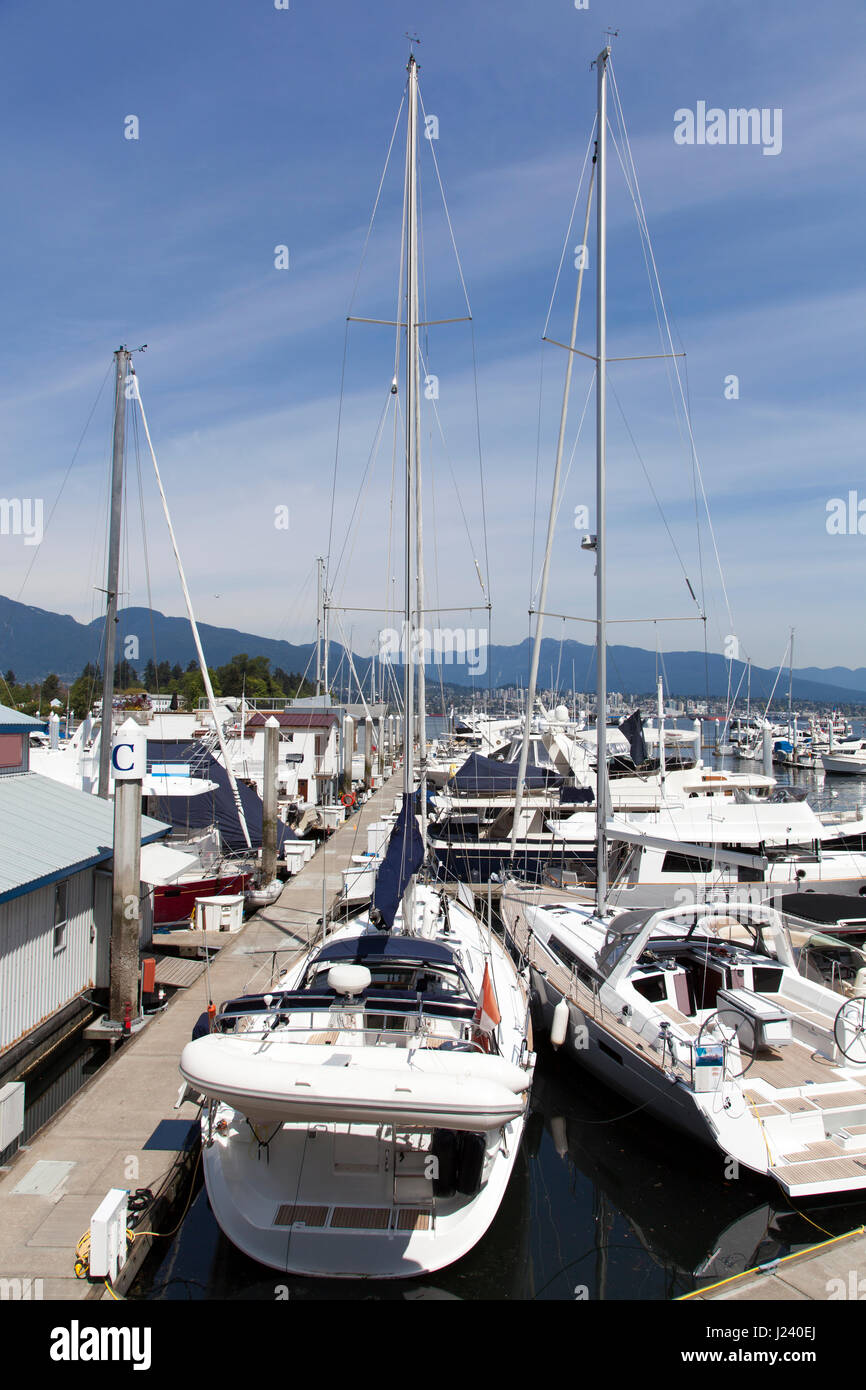 Long mast yachts in Vancouver city marina (British Columbia Stock Photo ...