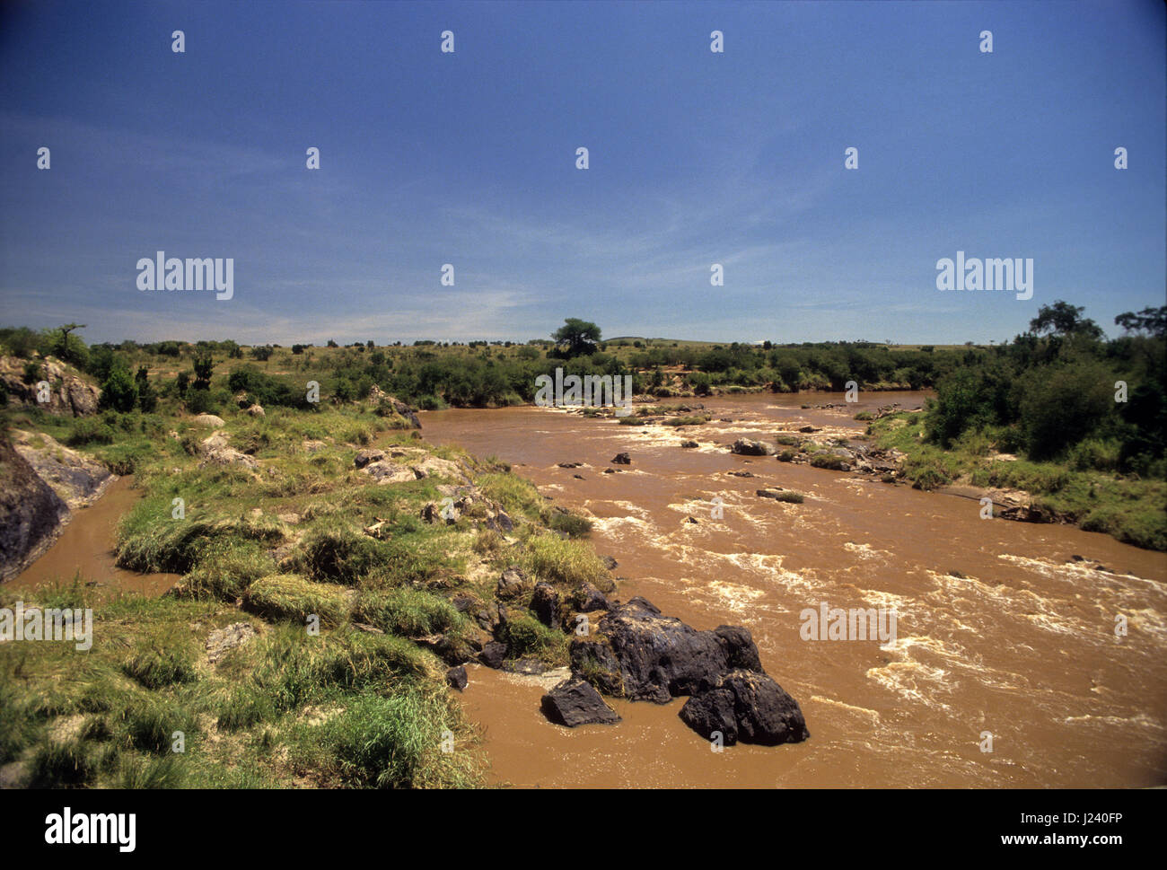 Mara river as seen from the bridge near Tanzania border, Masai mara ...